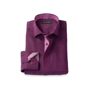 PAUL FREDRICK Cotton Spandex Spread Collar Twill Classic Contrast Trim Button Cuff Long Sleeve