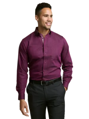 PAUL FREDRICK Cotton Spandex Spread Collar Twill Classic Contrast Trim Button Cuff Long Sleeve