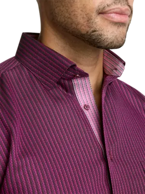 PAUL FREDRICK Cotton Spandex Spread Collar Twill Classic Contrast Trim Button Cuff Long Sleeve