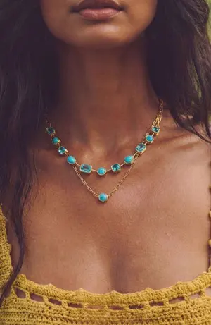 Stella & Dot Naomie Paperclip Tennis Necklace With Turquoise Accents