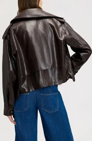 Sam Edelman Draped Faux Leather Jacket With Notched Lapels - Dark Brown