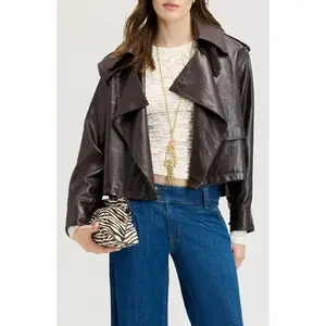 Sam Edelman Draped Faux Leather Jacket With Notched Lapels - Dark Brown