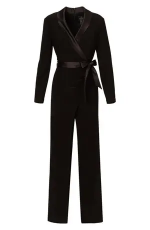 Adrianna Papell Satin Lapel Tuxedo Jumpsuit