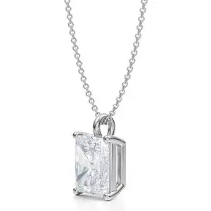 ALLUREZ Radiant Solitaire Lab Diamond Pendant Necklace 14k 3.50ct - White Gold