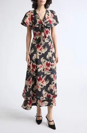 Cinq À Sept Antonetta Floral Tiered Midi Dress
