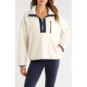 Splits59 Reese Half-zip Fleece Pullover Creme/indigo