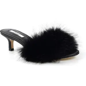 ZIGI Faux Fur Kitten Heel Sandal - Black