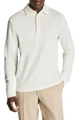 JACK VICTOR Long Sleeve Organic Cotton Polo - Ecru