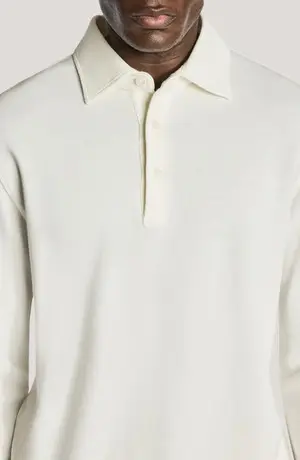 JACK VICTOR Long Sleeve Organic Cotton Polo - Ecru