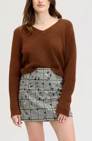 Sam Edelman Deep V-neck Ribbed Sweater - Walnut