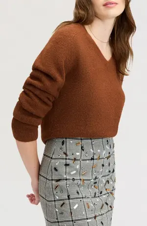 Sam Edelman Deep V-neck Ribbed Sweater - Walnut