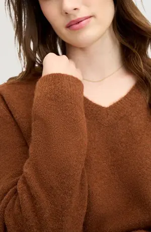 Sam Edelman Deep V-neck Ribbed Sweater - Walnut
