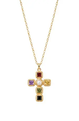 Argento Vivo Jewel Imitation Pearl Cross Necklace
