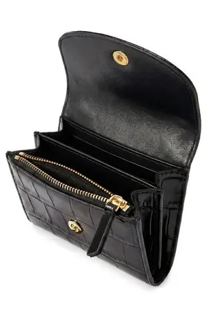 Veronica Beard Croc Embossed Flap Leather Card Case