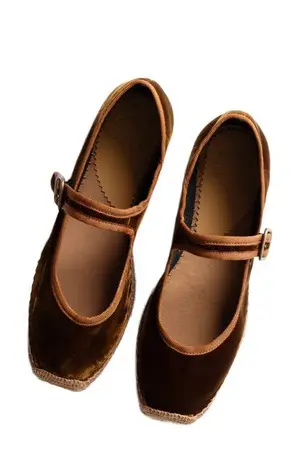 Penelope Chilvers Flora Velvet Mary Jane Espadrille - Tan