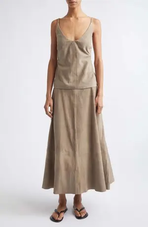 ST. AGNI Suede Circle Midi Skirt