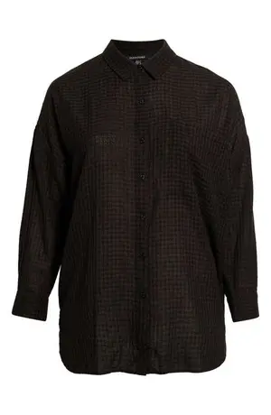 Eileen Fisher Classic Collar Long Shirt In Checked Blend - Coffee