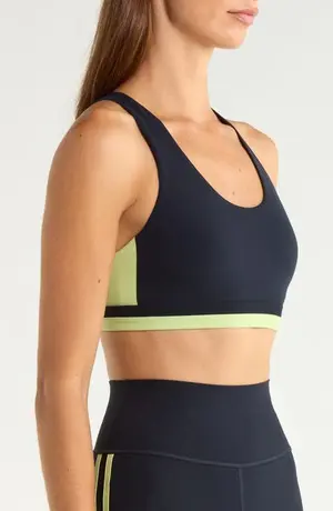 Splits59 Maci Airweight™ Colorblocked Sports Bra - Indigo/limeade