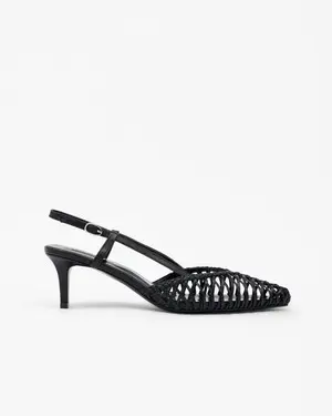 MI/MAI Tessa Woven Pointed Slingback Sandals - Black