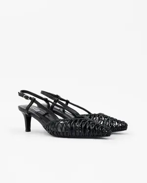 MI/MAI Tessa Woven Pointed Slingback Sandals - Black