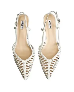 MI/MAI Tessa Woven Pointed Slingback Sandals White