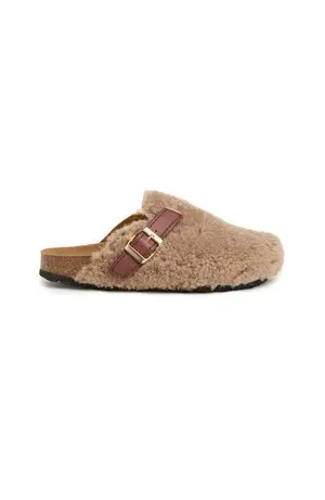 CELTIC & CO. Leather Strap Teddy Clogs - Beige