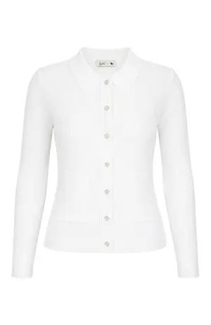 YUMI Ribbed Collar Button Up Cardigan - Ivory