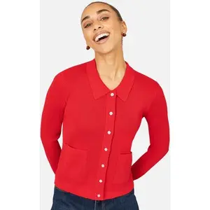 YUMI Ribbed Collar Button Up Cardigan Red