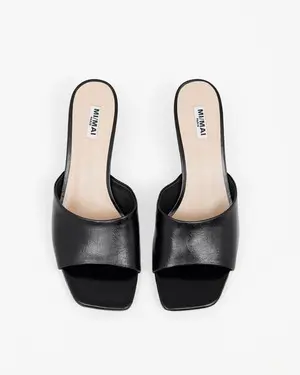 MI/MAI Liz Leather Low Heeled Mule Sandals - Black