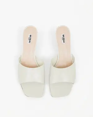 MI/MAI Liz Leather Low Heeled Mule Sandals - White