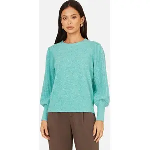 YUMI Knitted Balloon Sleeve Jumper Green