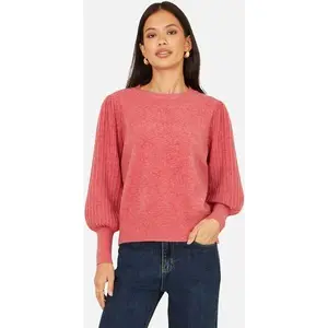 YUMI Knitted Balloon Sleeve Jumper - Pink