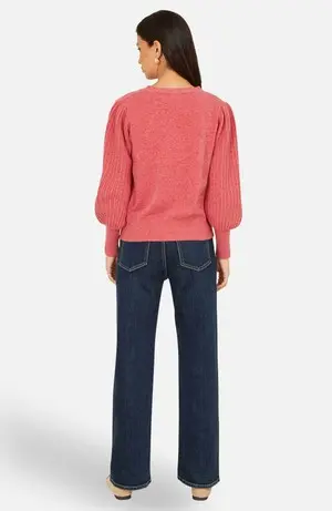 YUMI Knitted Balloon Sleeve Jumper - Pink