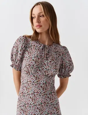 GHOST LONDON Clarissa Tie Front Midi Dress - Red Ditsy
