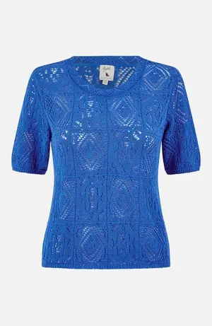 YUMI Cotton Crochet Knitted Top - Blue