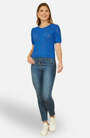 YUMI Cotton Crochet Knitted Top - Blue