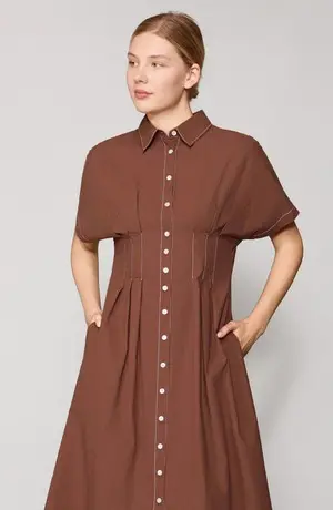 MELLODAY Contrast Stitch Midi Shirtdress