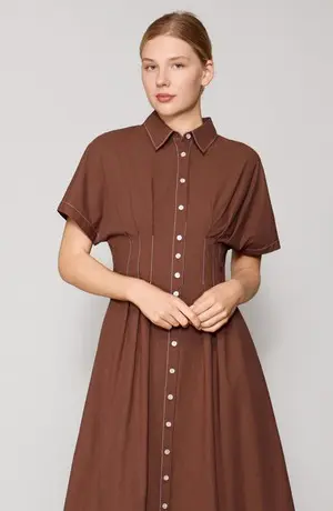 MELLODAY Contrast Stitch Midi Shirtdress