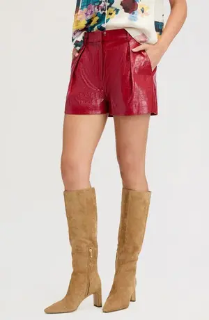 Sam Edelman Croc Embossed Faux Leather Shorts - Cranberry