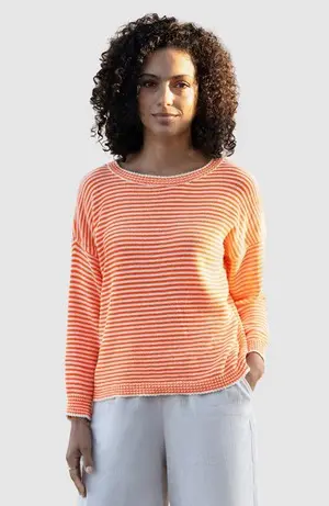 YUMI Knitted Stripe Relaxed Jumper Orange