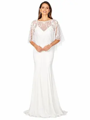 LARA NEW YORK Beaded Sheer Tulle Bridal Cape - Ivory