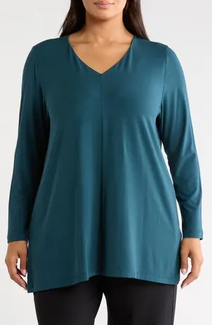Eileen Fisher V-neck Tunic Top With Dropped Shoulders - Alpine