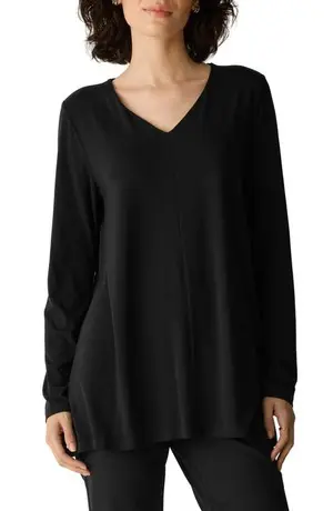 Eileen Fisher V-neck Tunic Top With Dropped Shoulders - Black