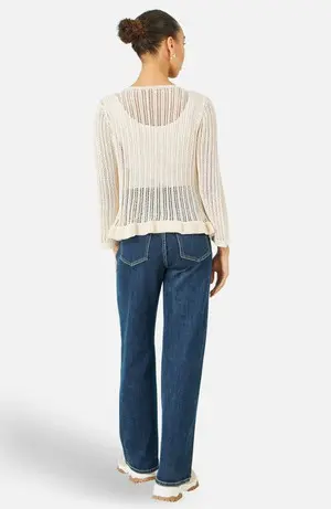 YUMI Tie Front Pointelle Cardigan - Beige