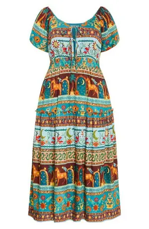 City Chic Amaria Print Smocked Waist Maxi Dress