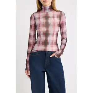 Rag & Bone Yana Plaid Turtleneck Top - Red Multi