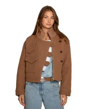 BELLE & BLOOM Crystal Skies Cropped Wool Rib Jacket - Brown