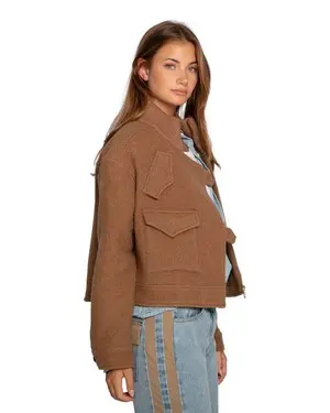 BELLE & BLOOM Crystal Skies Cropped Wool Rib Jacket - Brown
