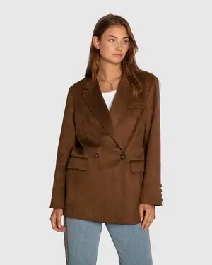 BELLE & BLOOM Charmer Faux Suede Blazer - Brown