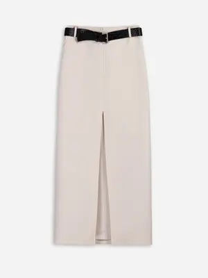NOCTURNE Belted Maxi Skirt With Front Slit - Ivory